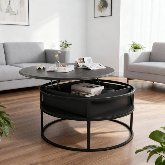 Easy4Home Round Lift-Top Coffee Table Center Table with Hidden ...