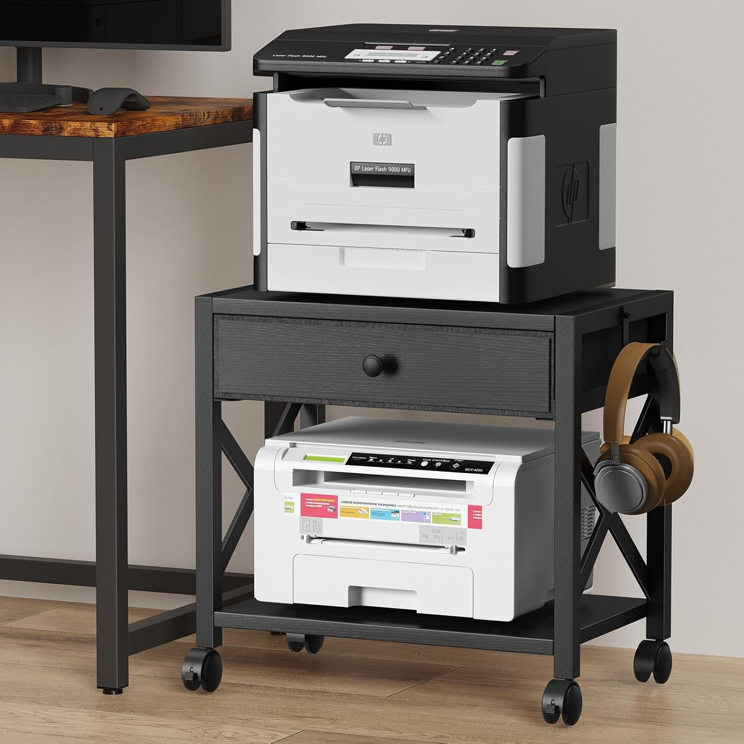 EasyCom 2-Tier Desktop Printer Stand with Large Drawer, Under Desk ...