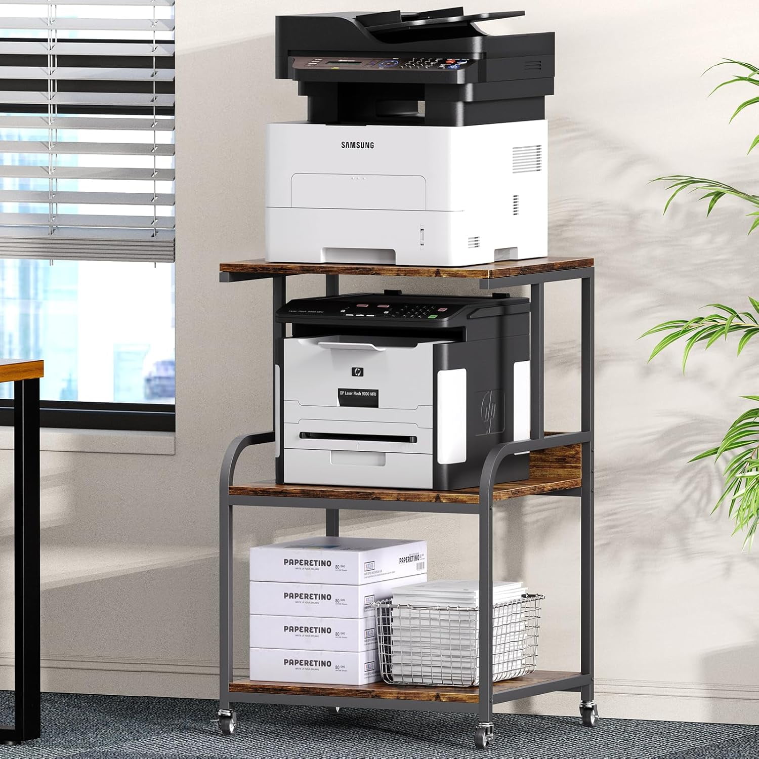 EasyCom 20''x15.7''Large Printer Stand-3 Tier Printer Table with Wheels ...