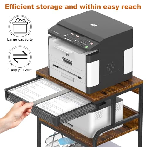 EasyCom 23.6''x18.9'' Extra Large Printer Stand with Drawer, 5 ...