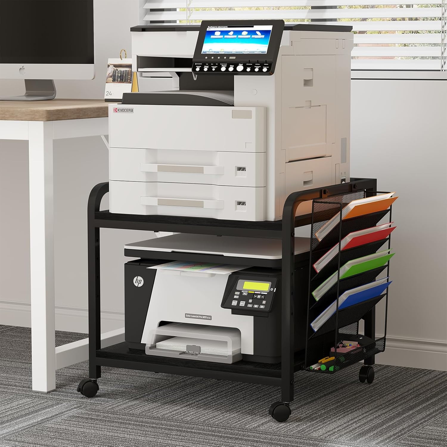 EasyCom 24"x20" Large Printer Stand with Hanging File Holder Organizer ...