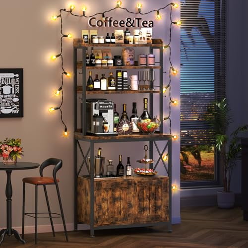 EasyCom 67'' x 32'' Kitchen Bakers Rack with Power Outlet, 6-Tier Microwave Stand with Storage ...