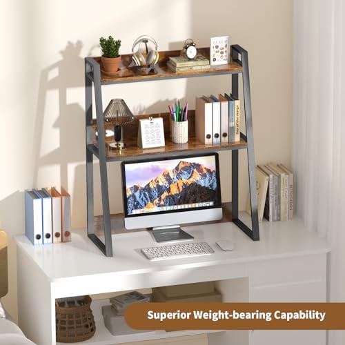 EasyCom Desktop Bookshelf 35" 2-Tier Multipurpose Wood Desktop Hutch ...