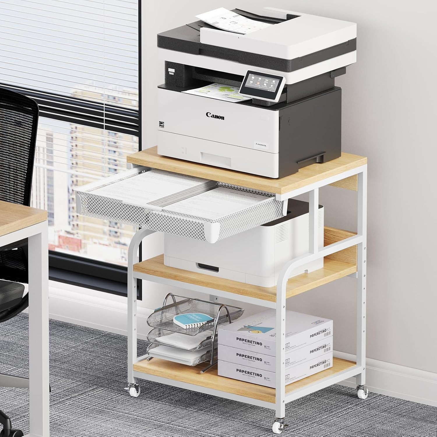 EasyCom Extra Large 3 Tier Printer Table with Wheels, 5-Adjustable ...