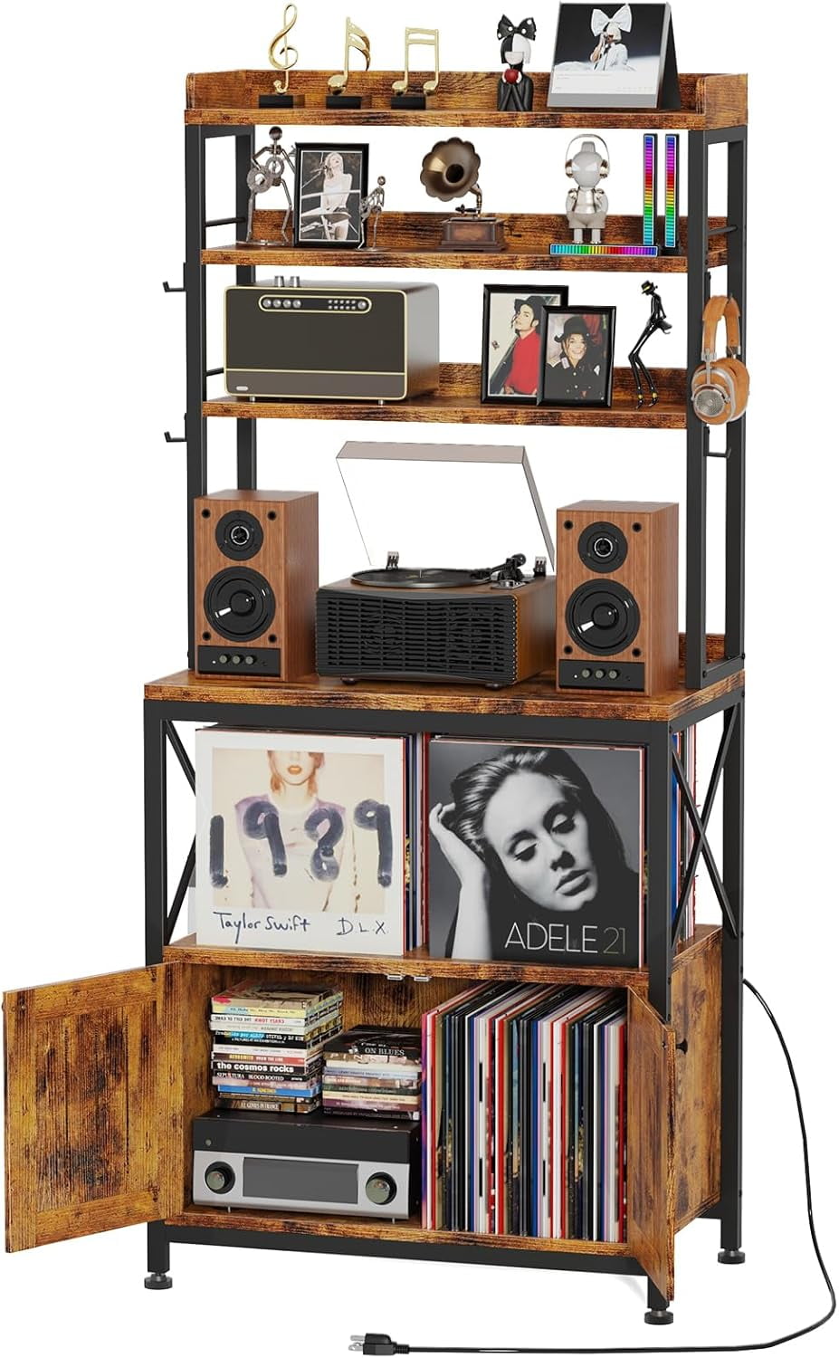 EasyCom Record Player Stand with Vinyl Storage, Turntable Stand Holds ...