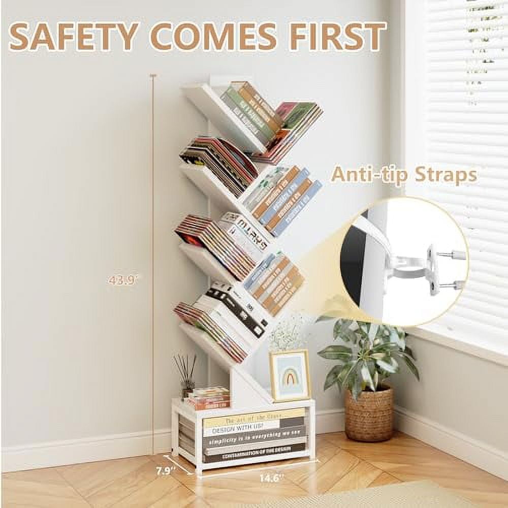 EasyCom Tree Bookshelf Metal Base, 7 Tier Bookcase Storage, Floor ...