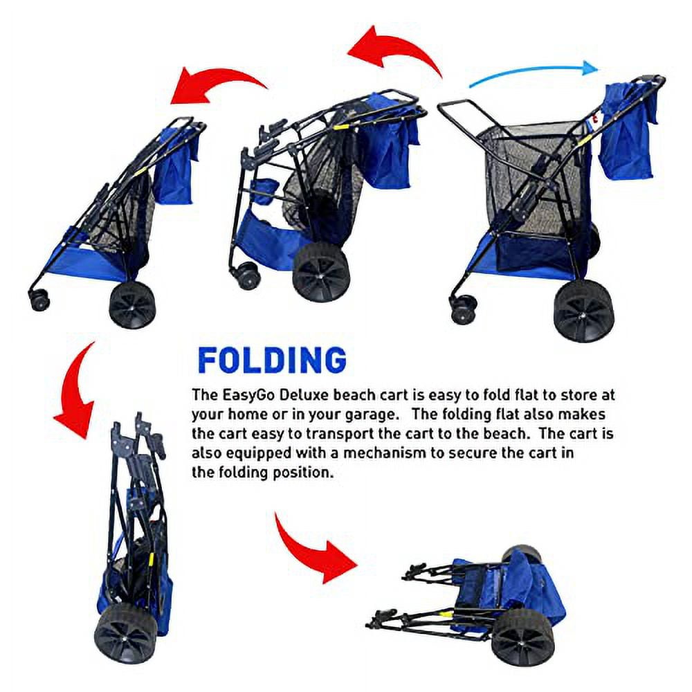 EasyGo Beach Cart Deluxe Heavy Duty Folding Design Large Wheels for ...