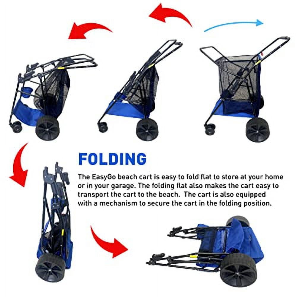 EasyGo Beach Cart - Heavy Duty Folding Design - Large Wheels for Sand ...
