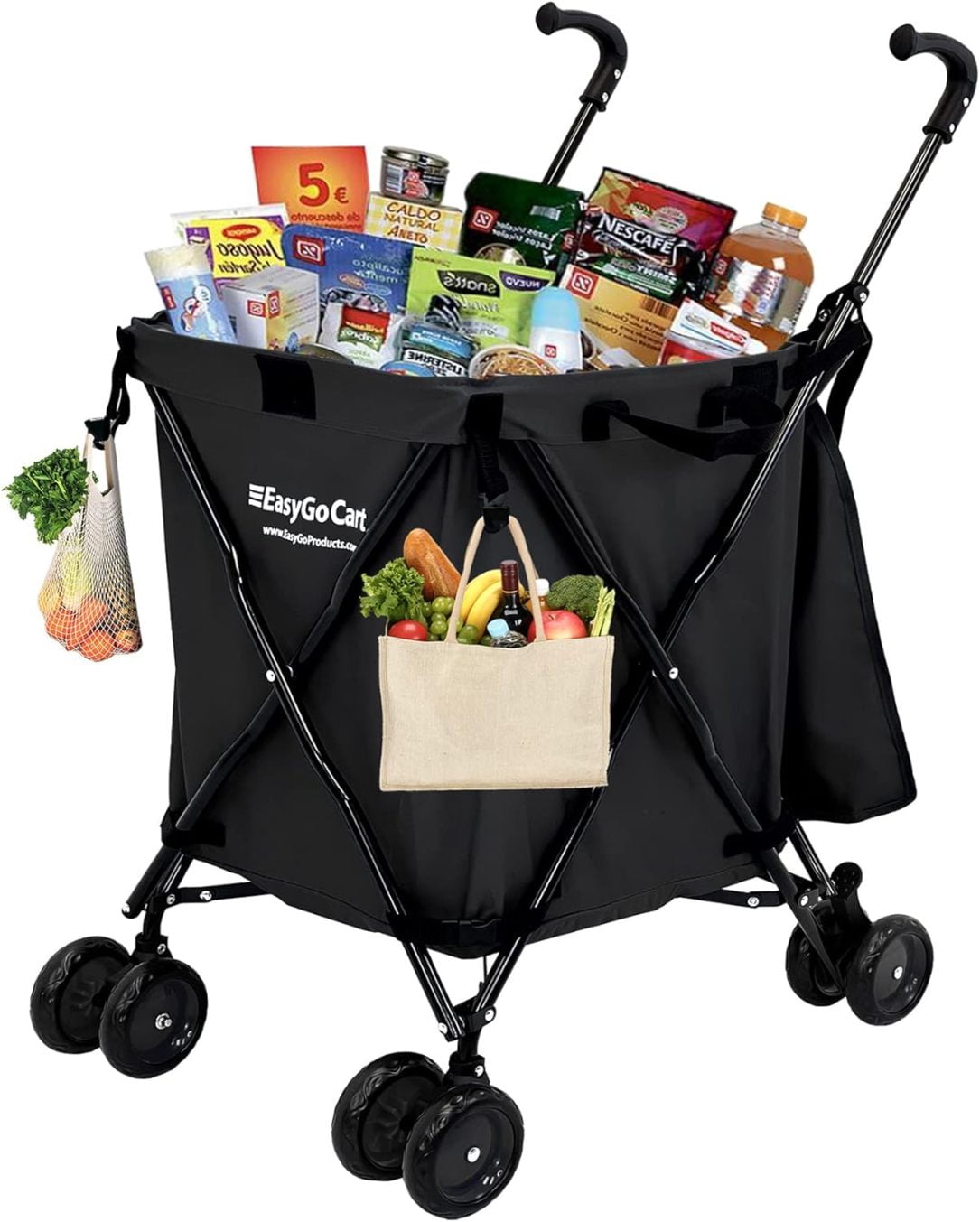 EasyGo Grocery Shopping Cart Laundry Basket Rolling Utility Cart with Wheels – Removable Canvas ...
