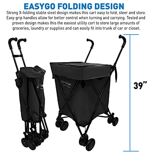 EasyGo Grocery Shopping Cart Laundry Basket Rolling Utility Cart with ...
