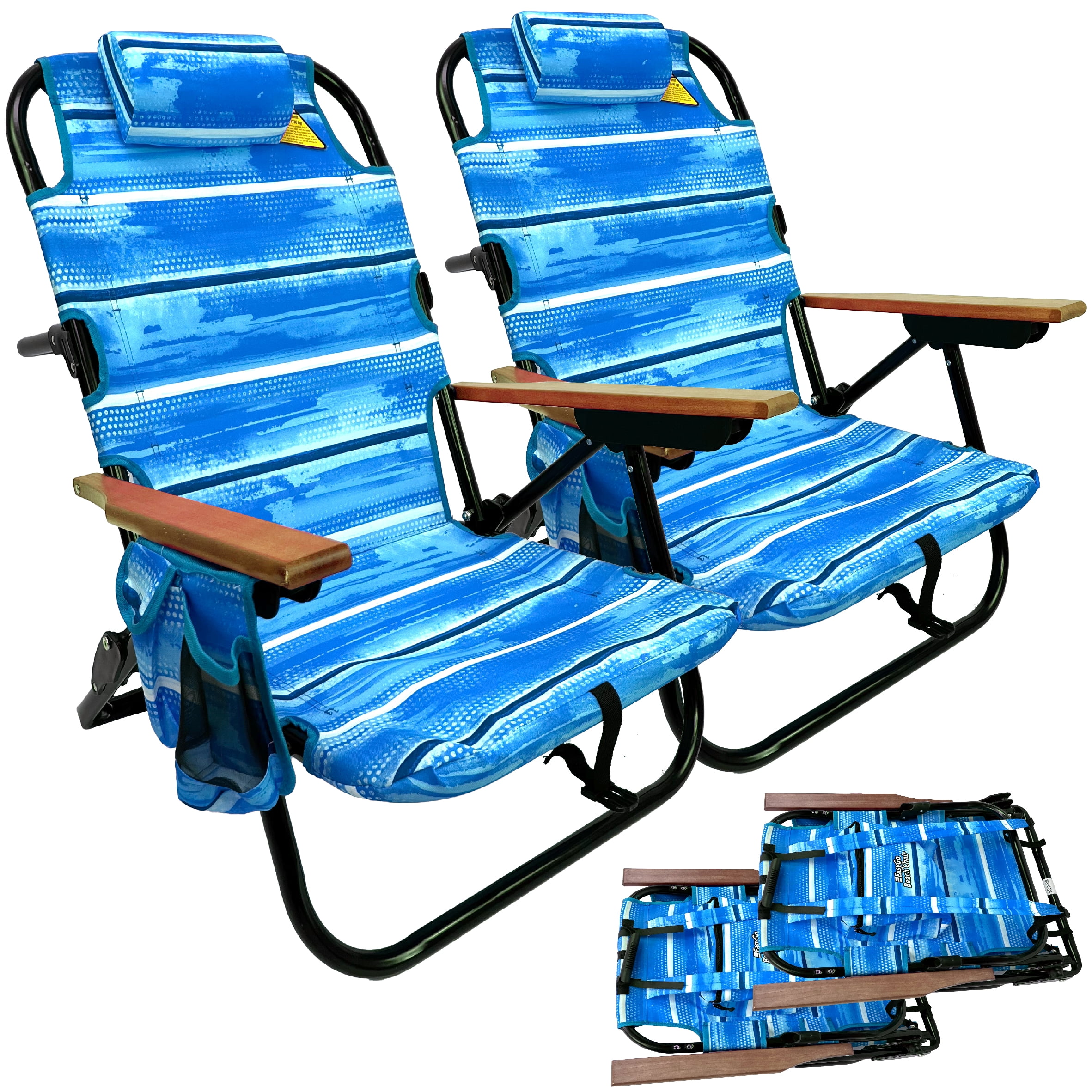 EasyGo Products Adjustable Beach Chair with Storage Pouch -Set of 2, Black - Walmart.com