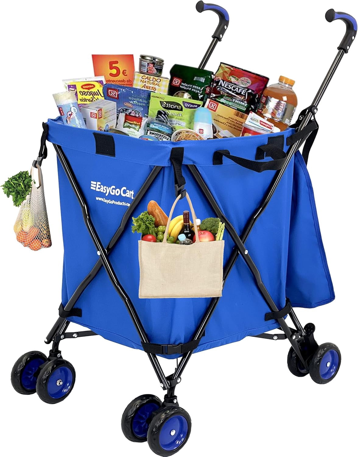 EasyGo Rolling Cart Folding Grocery Shopping Cart Laundry Basket ...