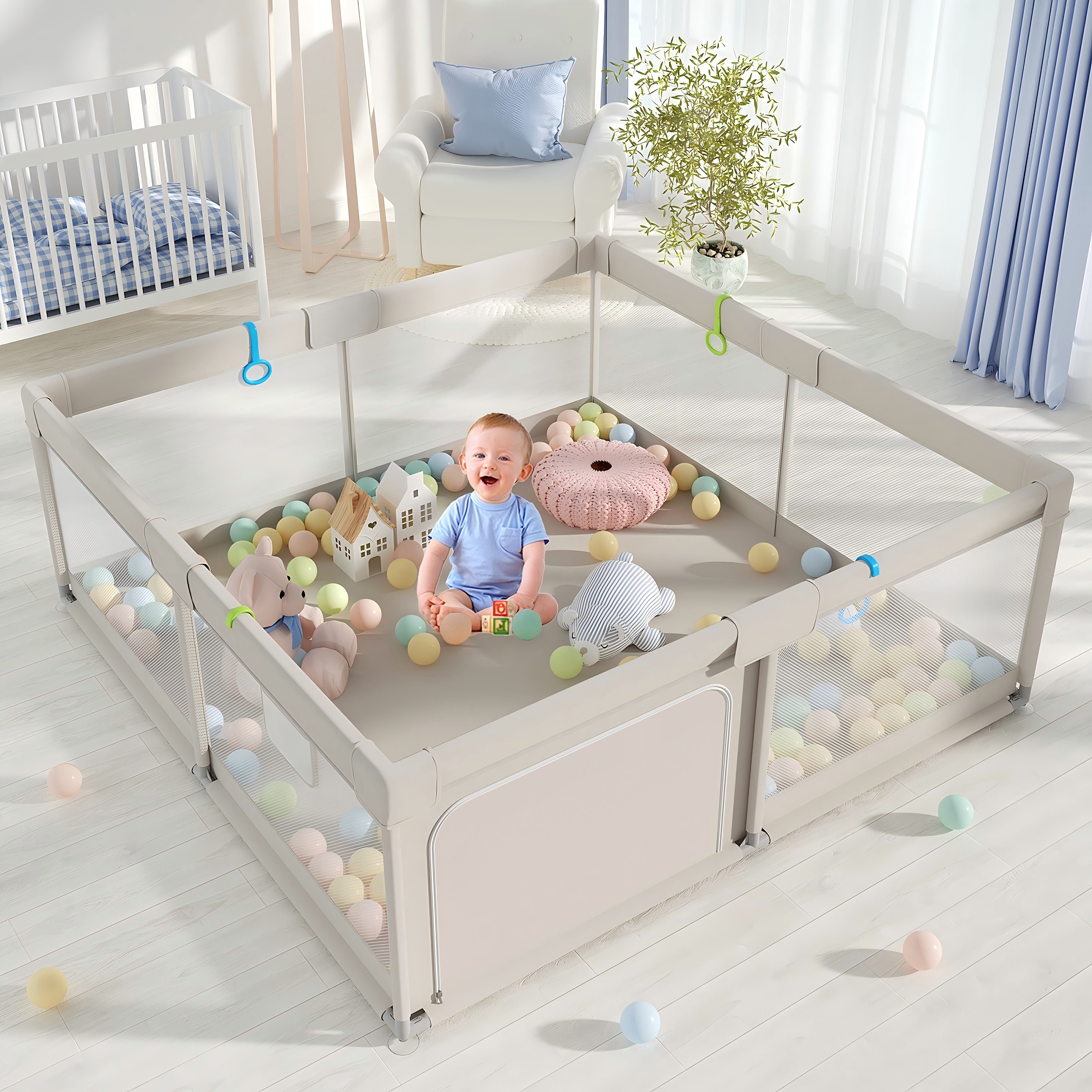 Easy4Home 58.9" Large Baby Playpen for Toddlers, Gray - Walmart.com