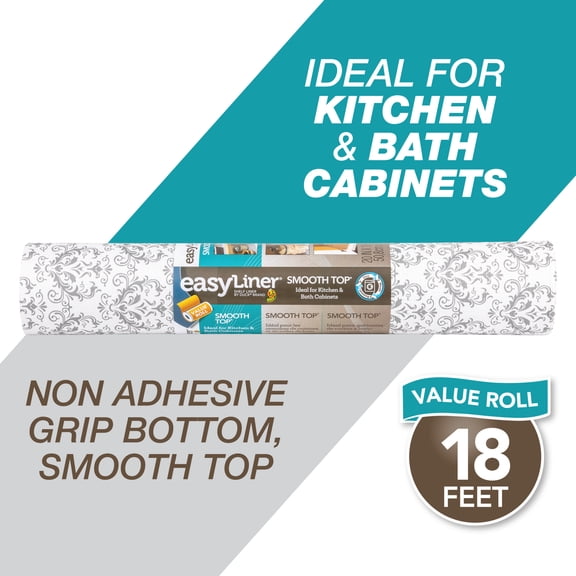 Duck Brand EasyLiner Smooth Top Shelf Liner Gray Damask 12 in x 10 ft ...