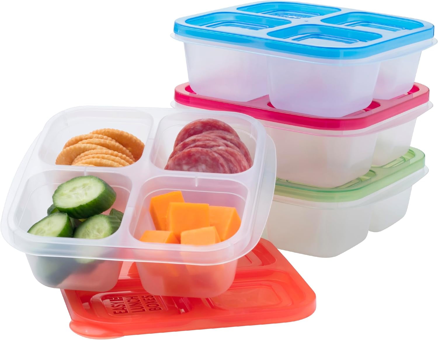 EasyLunchboxes - Bento Snack Boxes - Reusable 4-Compartment Food ...