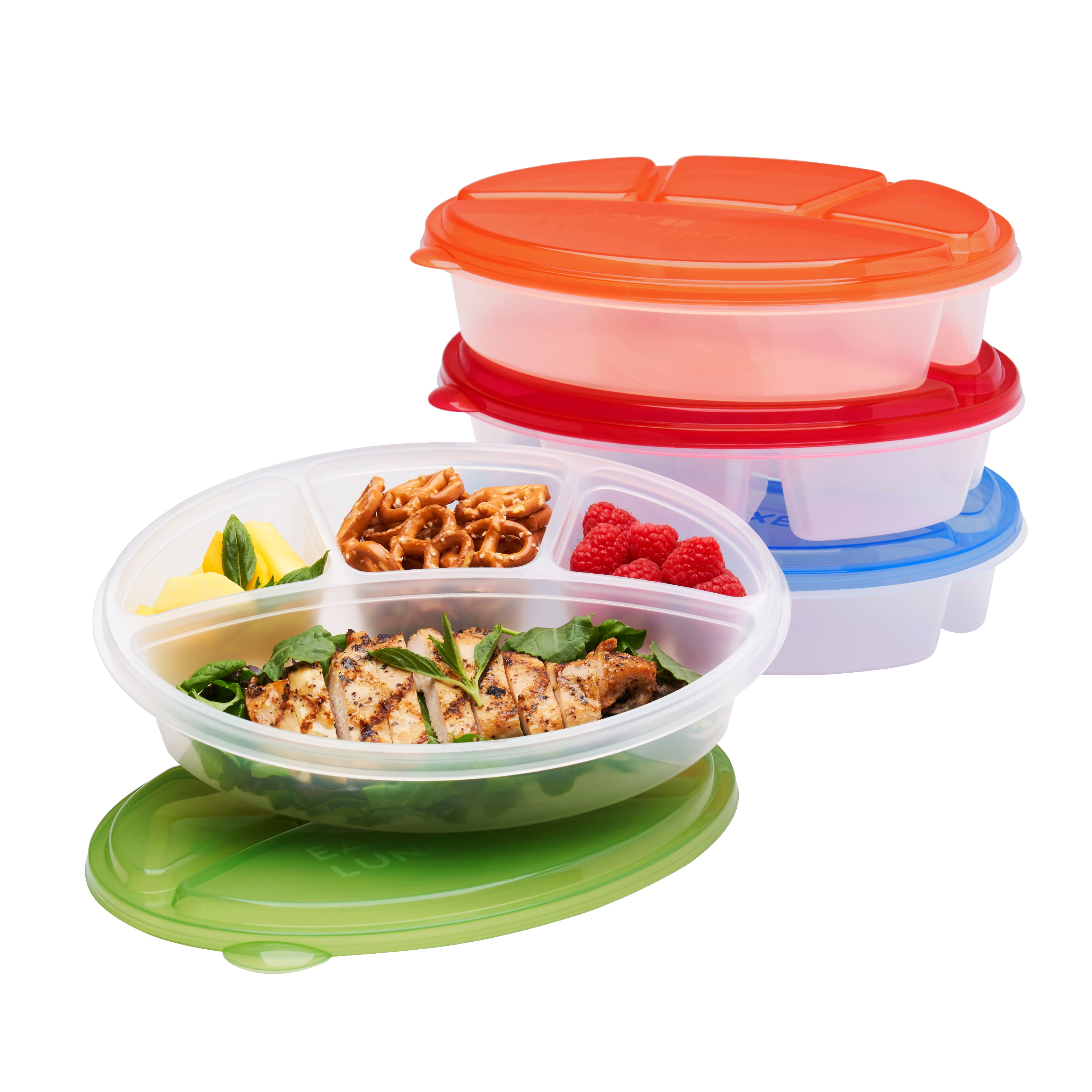 EasyLunchboxes Oval Lunch Boxes, Reusable 4-Compartment Food Containers ...