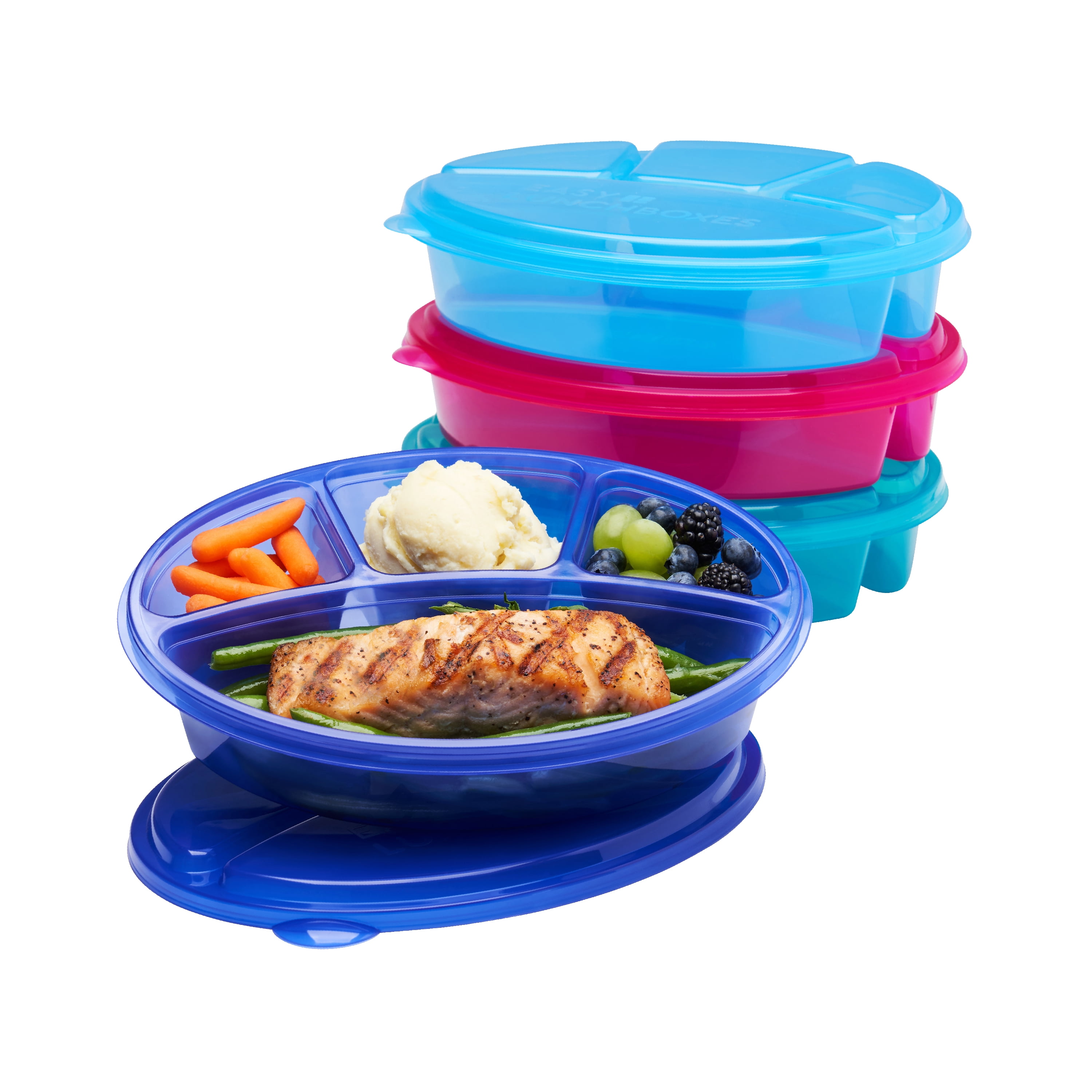 EasyLunchboxes - Oval Lunch Boxes - Reusable 4-Compartment Food ...