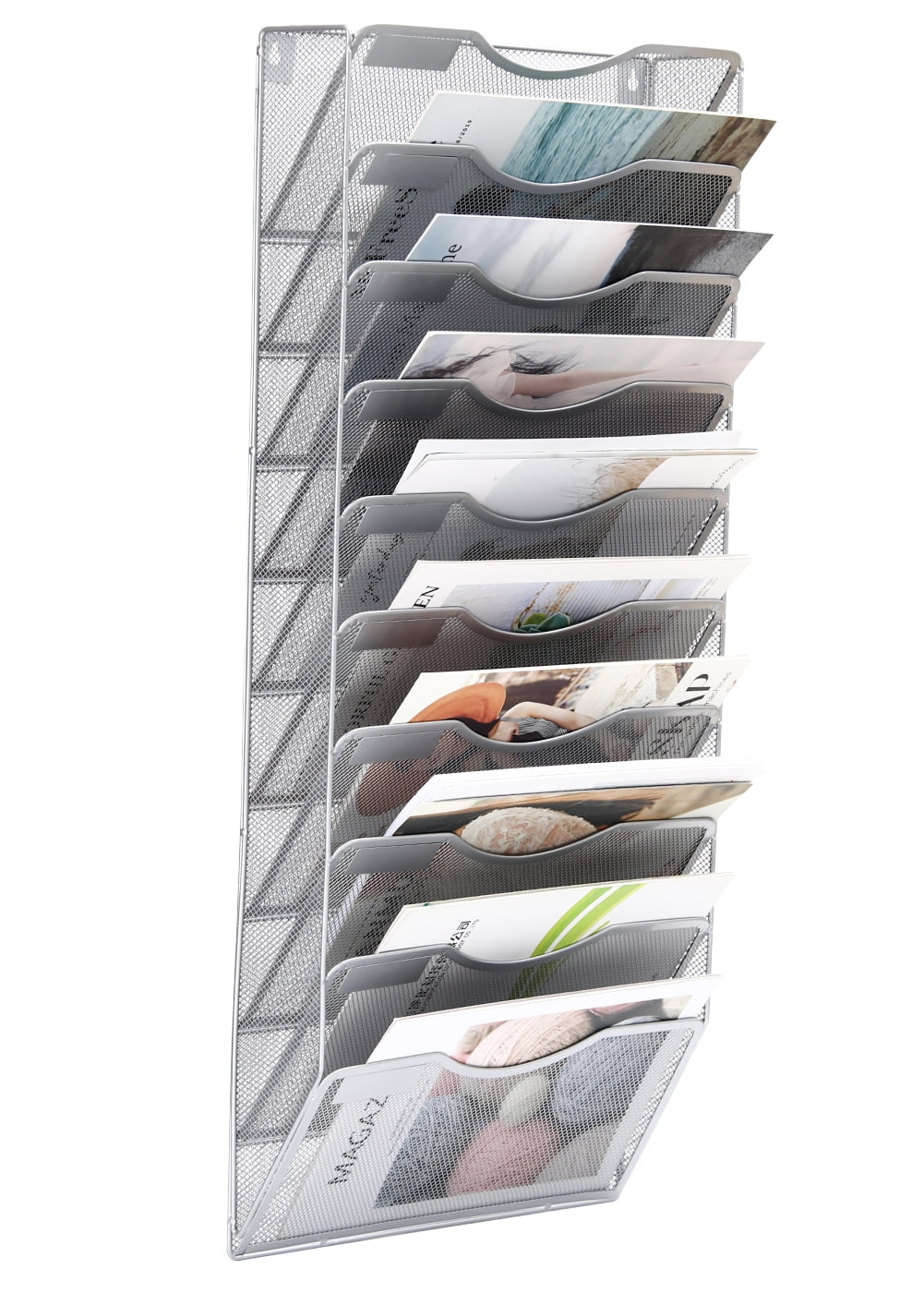 EasyPAG 10-Tier Wall Mounted Hanging File Organizer Metal Mesh File ...