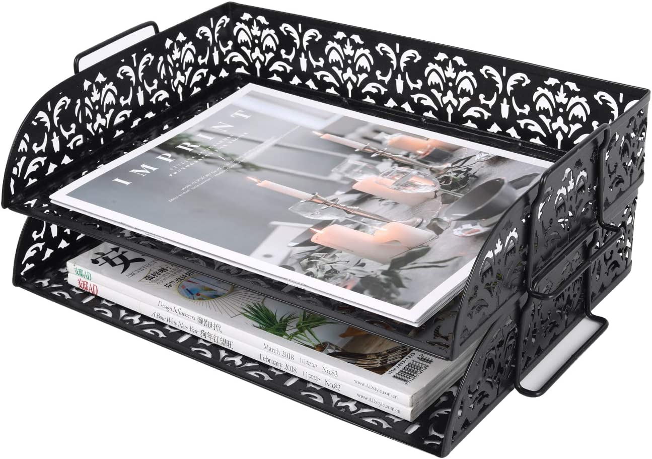 EasyPAG 2-Tier Stackable Desk Tray, Heavy-Duty Metal File Organizer - No Assembly, Space-Saving ...