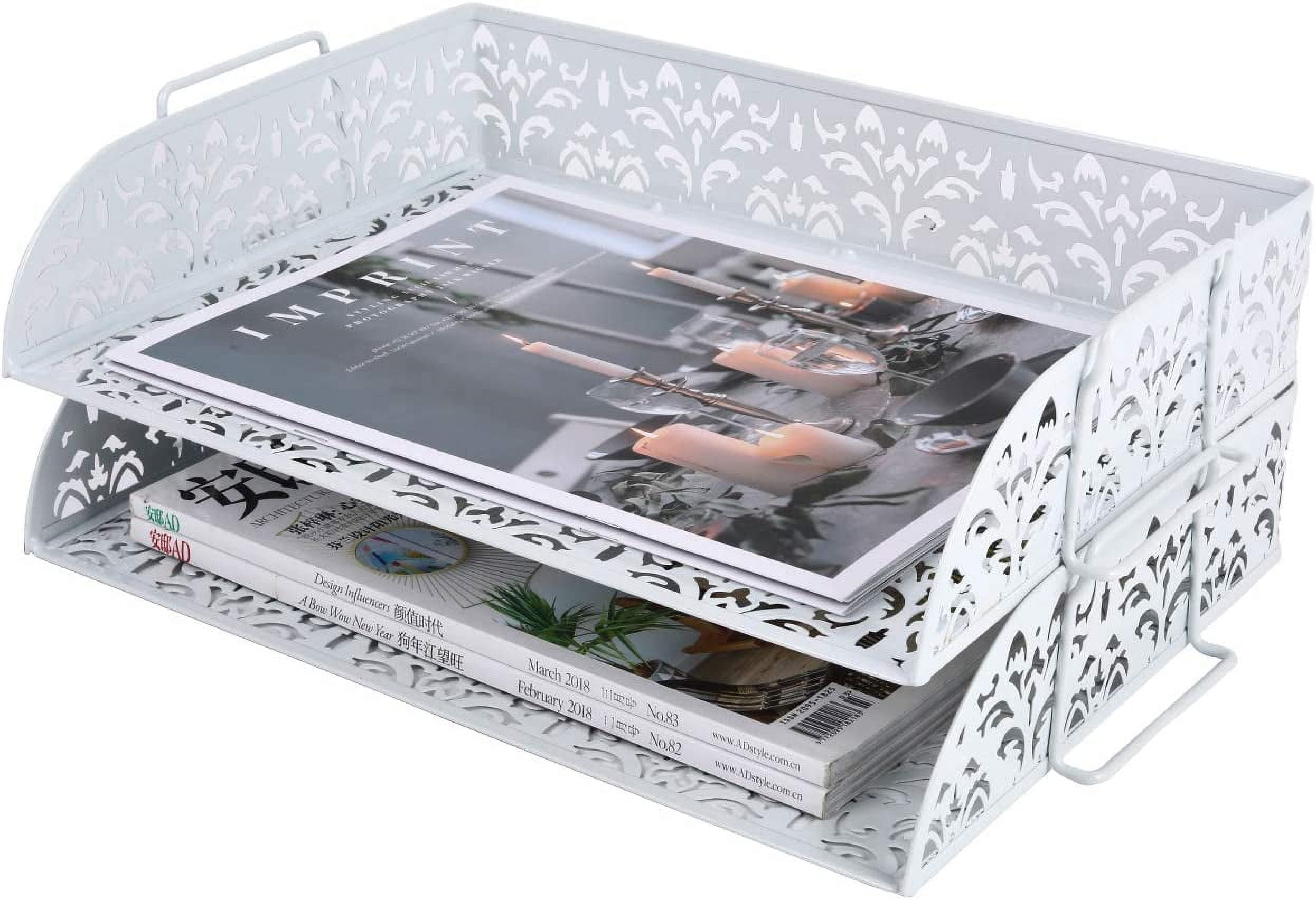 EasyPAG 2-Tier Stackable Desk Tray, Heavy-Duty Metal File Organizer ...