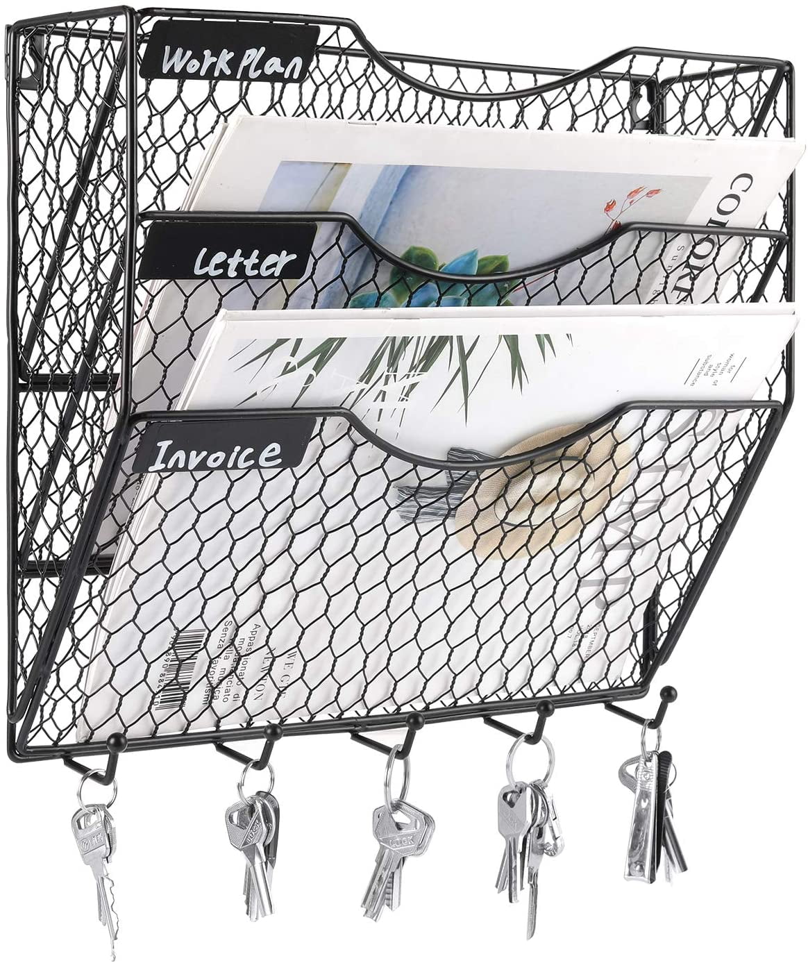 EasyPAG 3 Tier Wall File Holder Hanging Mail Organizer Metal Chicken ...