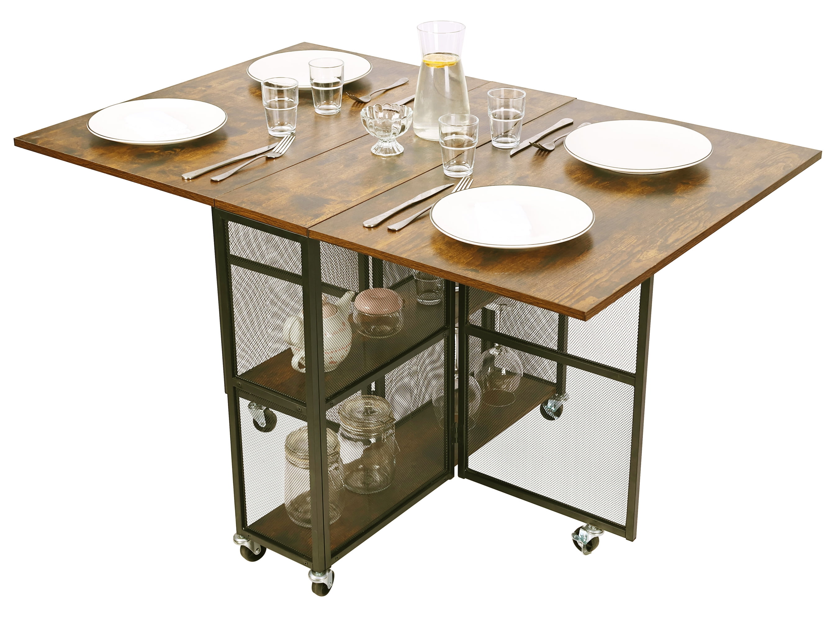 EasyPAG Folding Dining Table with Storage Rack Movable Kitchen Table ...