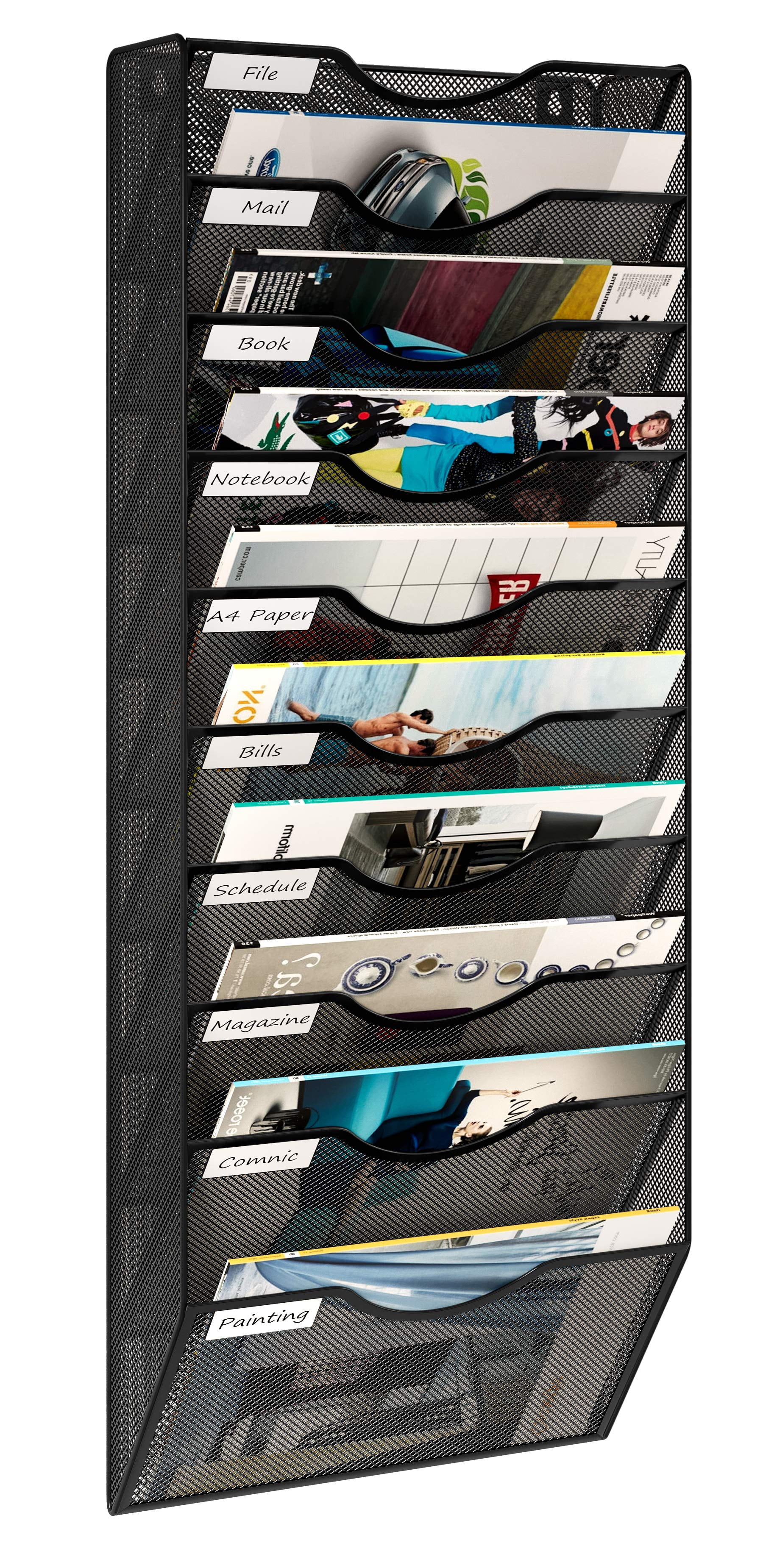 EasyPAG Hanging Wall File Organizer 10 Tier Mesh Office Mail Paper ...