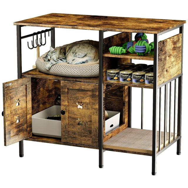 EasyPAG Large Kitty Litter Box Enclosure Furniture with Shelf, Scratch ...