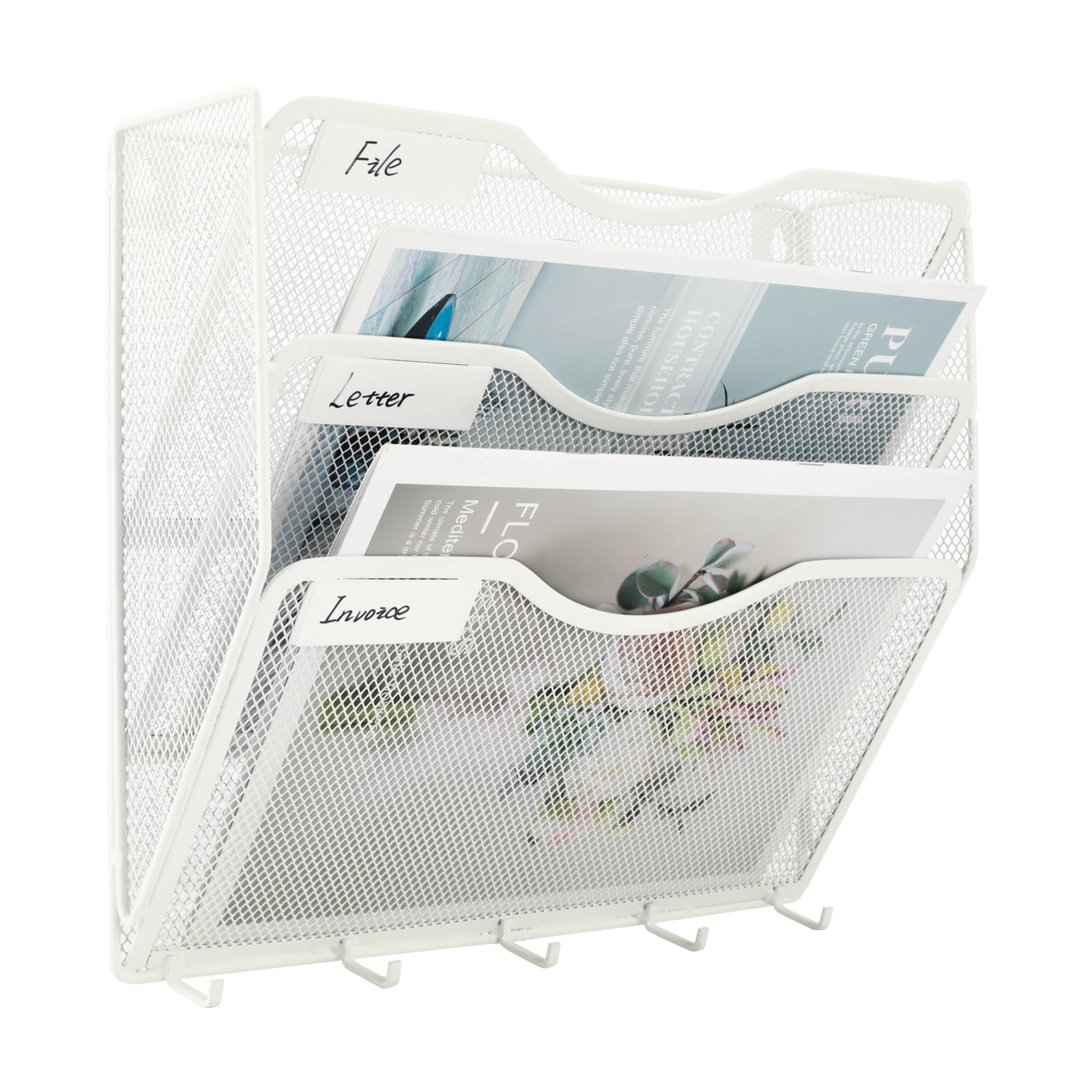 EasyPAG Wall Mount File Organizer with Key Hooks 3 Pocket Vertical Mesh ...