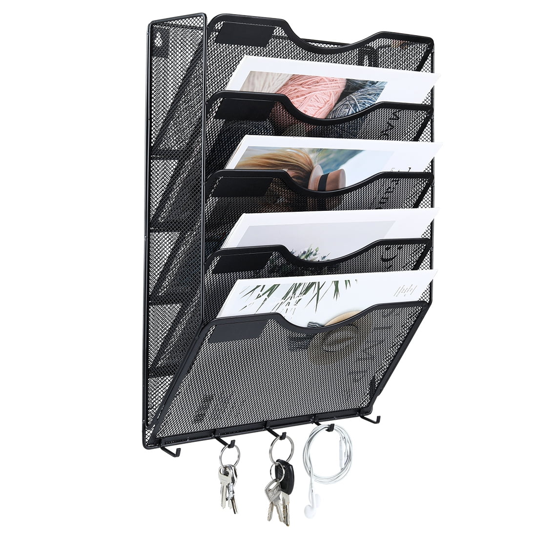 EasyPAG Wall Mount File Organizer with Key Hooks 5 Pocket Vertical Mesh ...