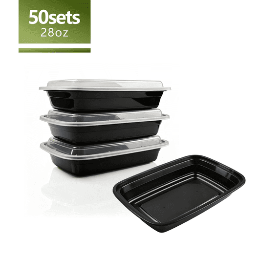 EasyPack Now 28oz 50 Sets Black Rectangular Meal Prep Containers ...