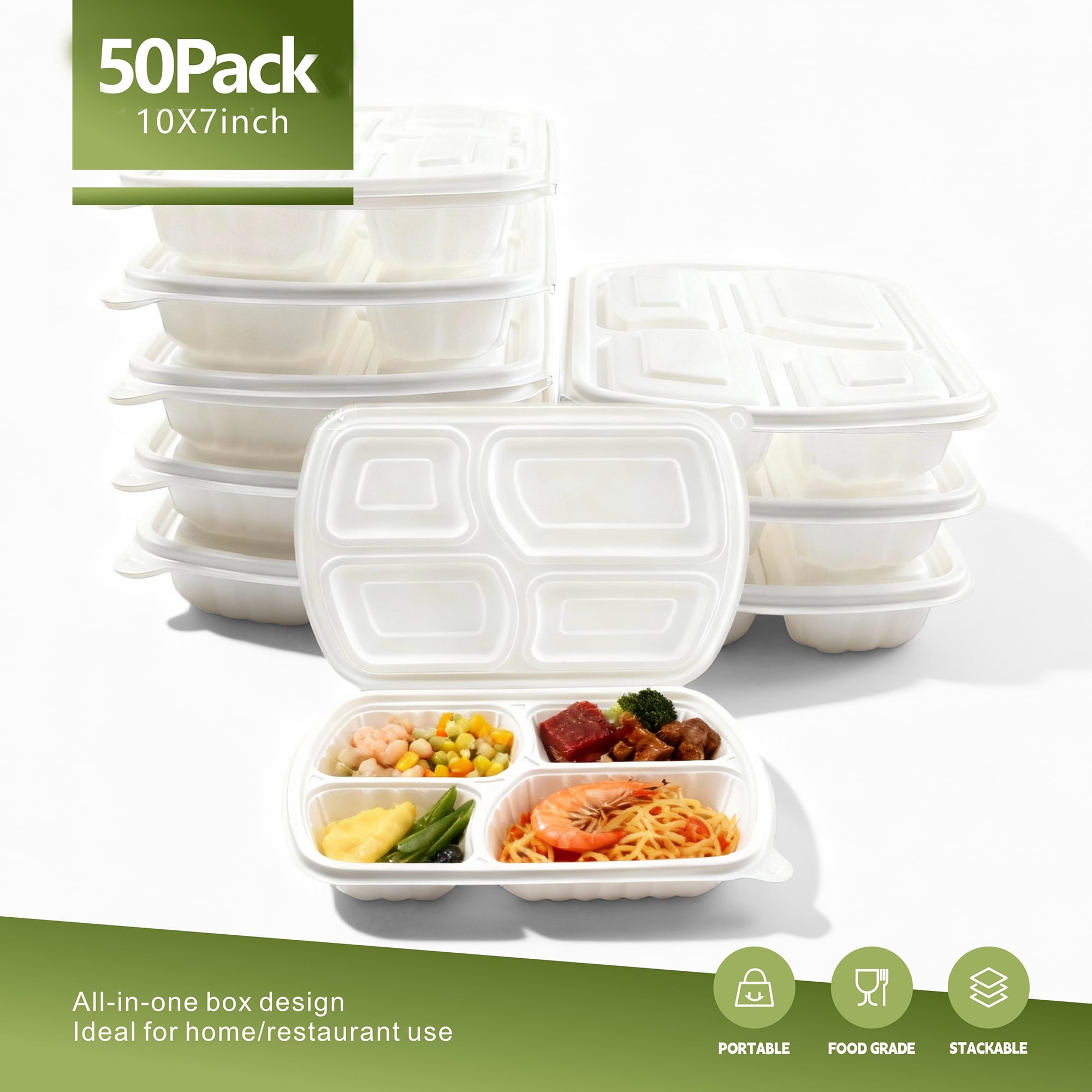 EasyPack Now 4 Compartment Clamshell To Go Containers 10"x7" 50 Pack ...