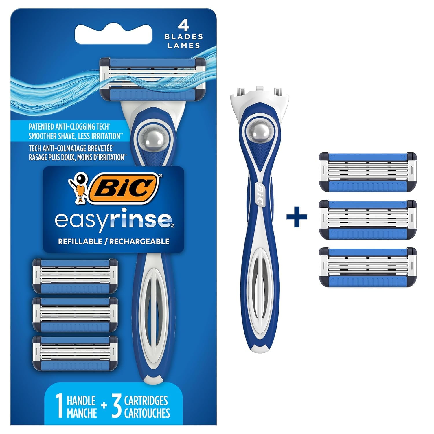 EasyRinse Anti-Clogging, Refillable Men's Razors With 4 Blades, 1 ...