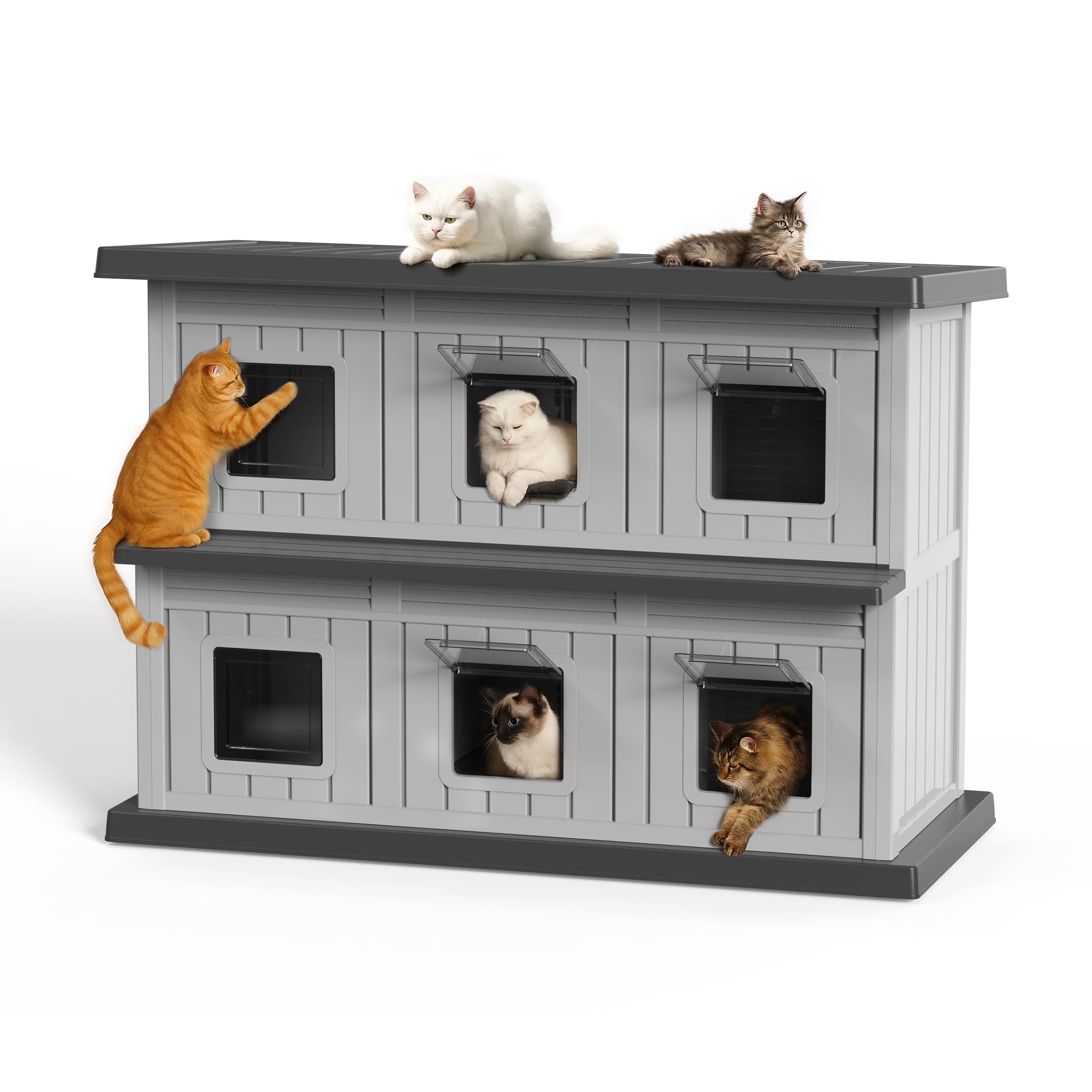 EasyUp Outdoor Cat House Large Double-Decker Cat Houses for Outdoor ...