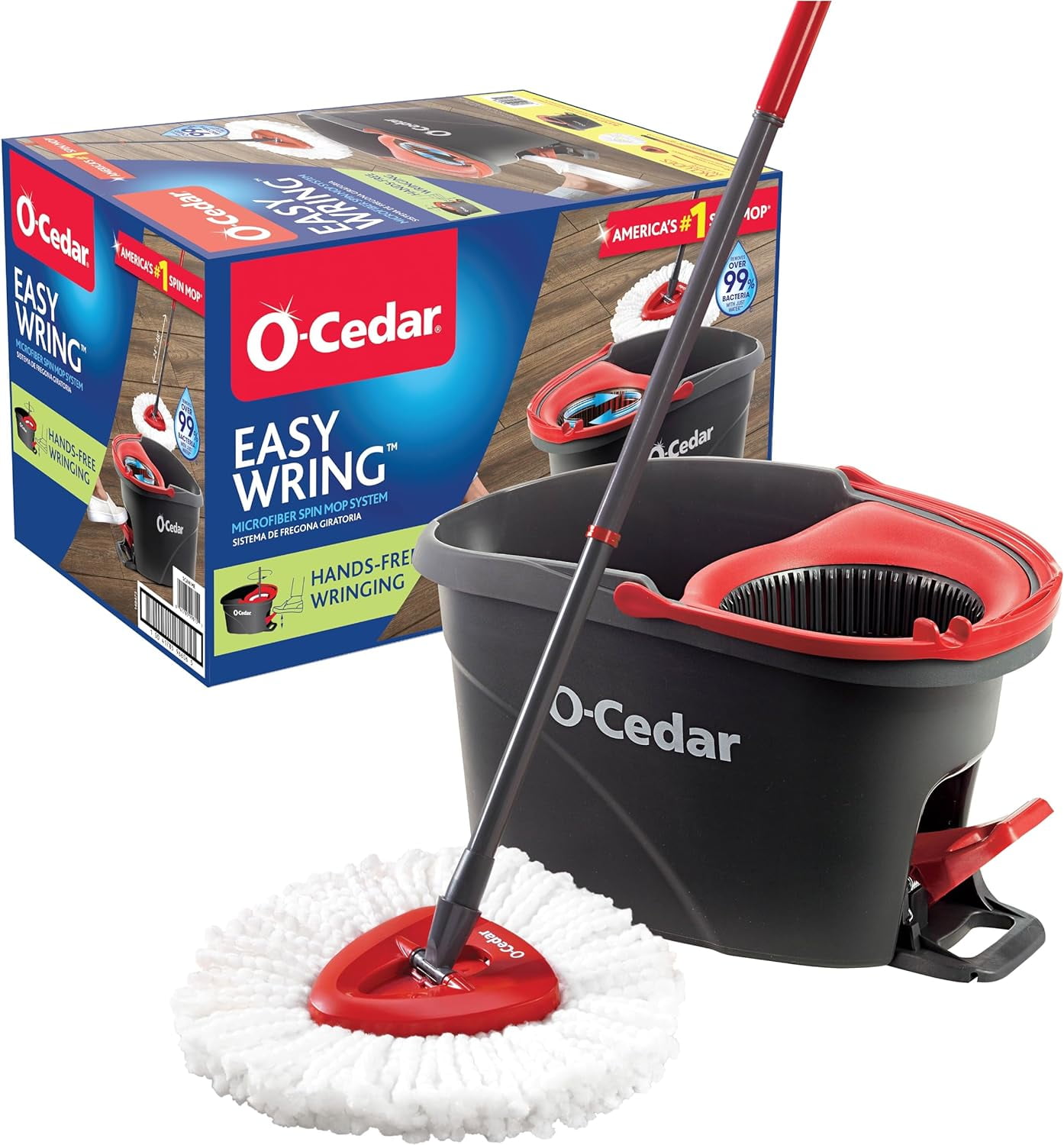 EasyWring Microfiber Spin Mop, Bucket Floor Cleaning System, Red, Gray ...