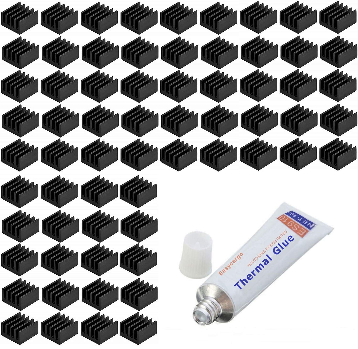 Easycargo 100pcs VRM 9mm SSF20 Heatsink Kit + 10g Adhesive Silicone Glue, Small mini cooler Heat ...