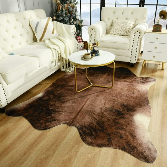 Faux Cowhide Cow Print Rug: 5.2 x 6.2 Feet Cow Hide Animal Print Area ...