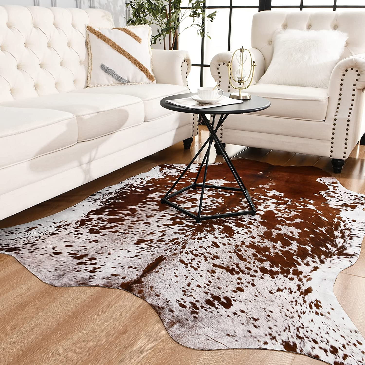 Easycozy Faux Cowhide Large Cow Print 4.6 x 5.2 Feet Thickened Elastic ...