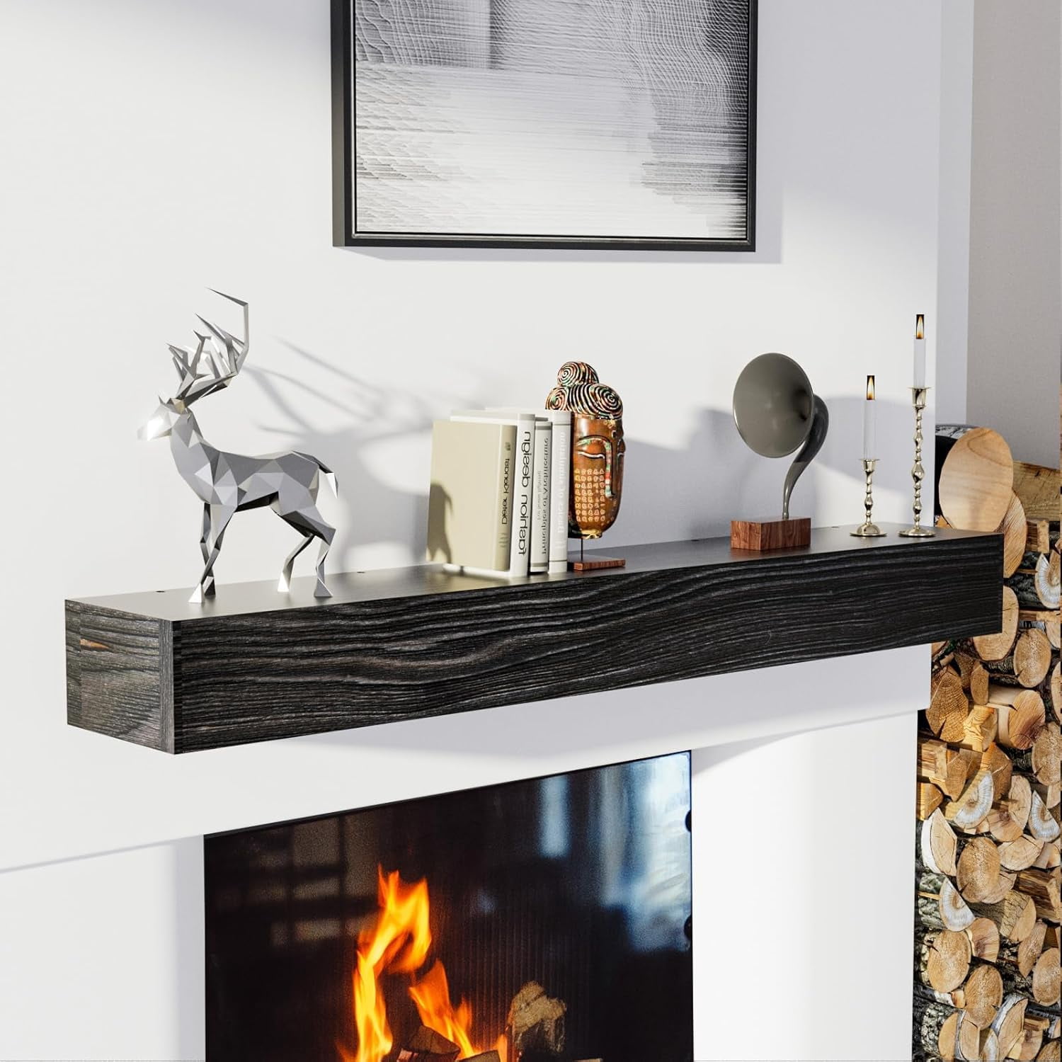 Easyego Fireplace Mantel Shelf 72", Rustic Wood Mantles for Over ...