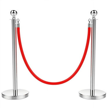 Round Top Stainless Plated Stanchions, Set of 2 Pcs with 1 of 6.5ft Red ...