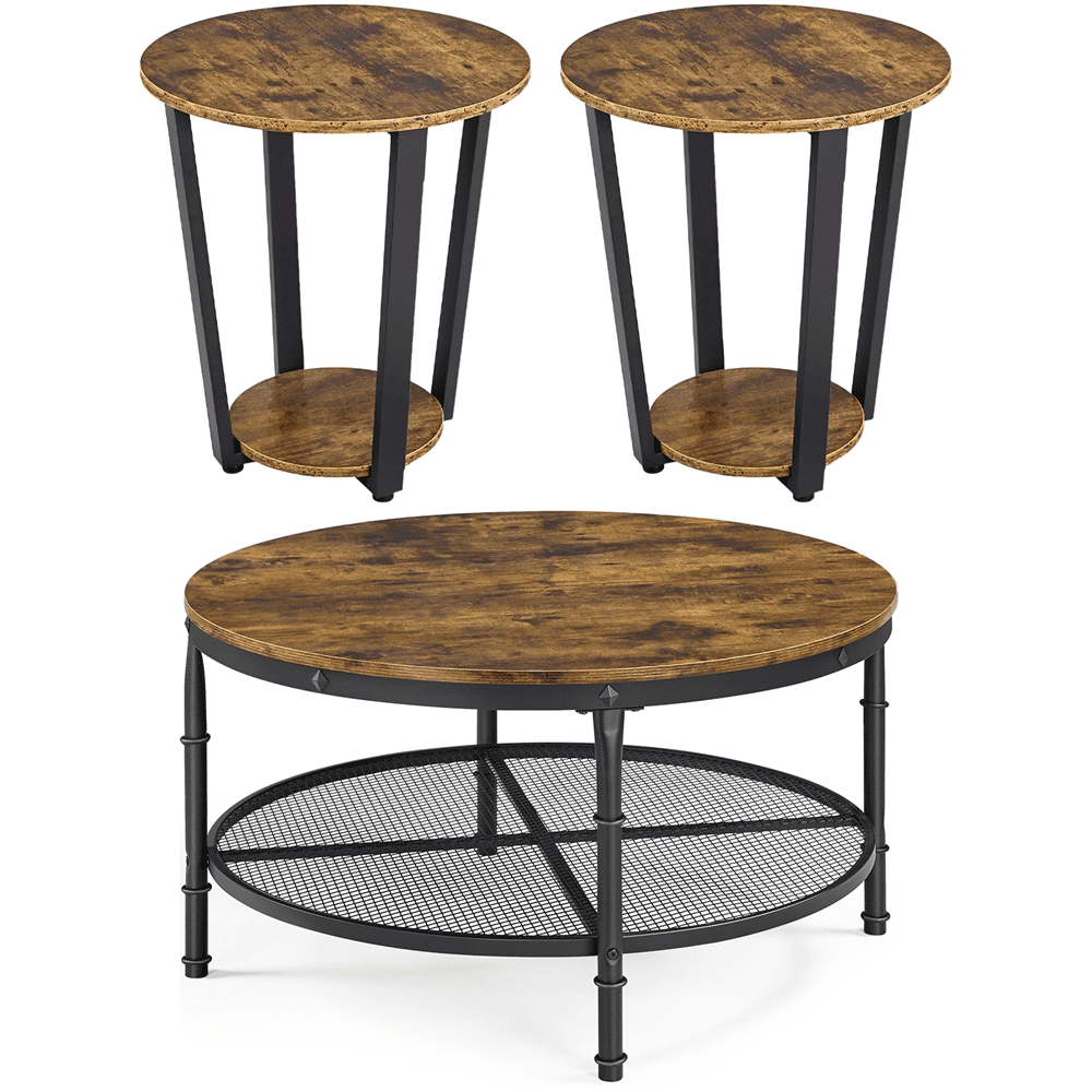 Renwick 3 Piece Round Coffee Table Set for Living Room, Rustic Brown ...