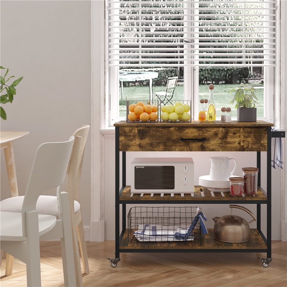 Renwick 3-Tier Rolling Kitchen Island - Rustic Brown - Walmart.com