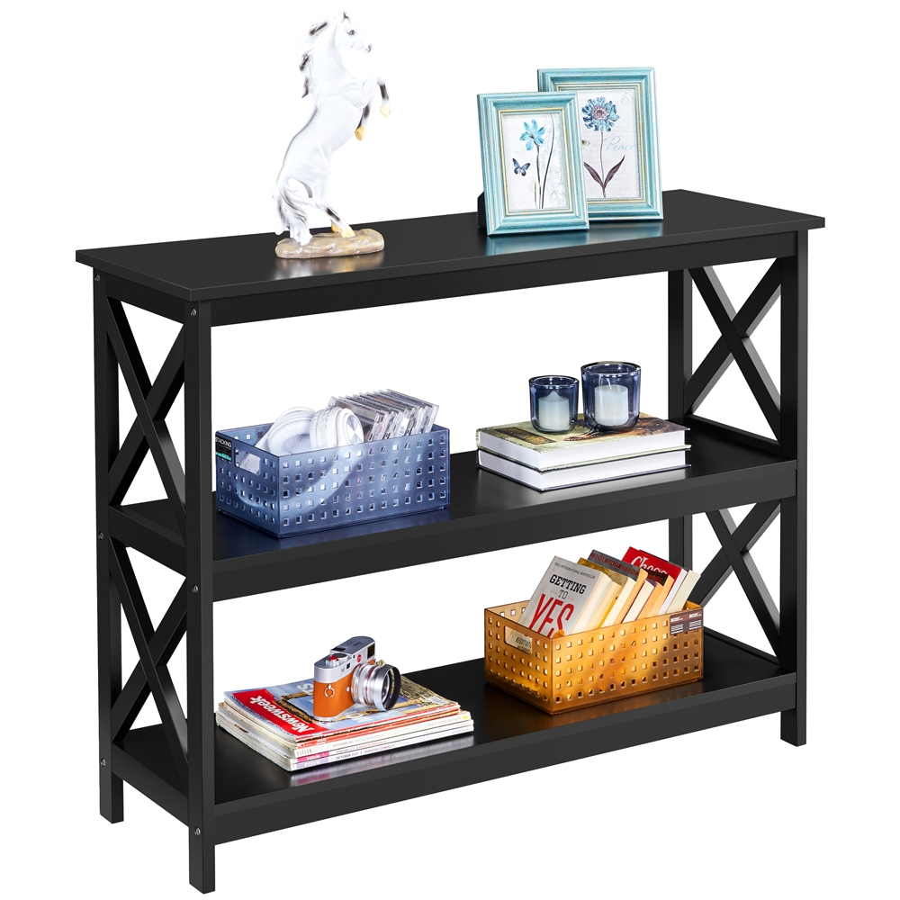 Alden Design 3-Tier X-Design Console Table with Storage Shelves ...