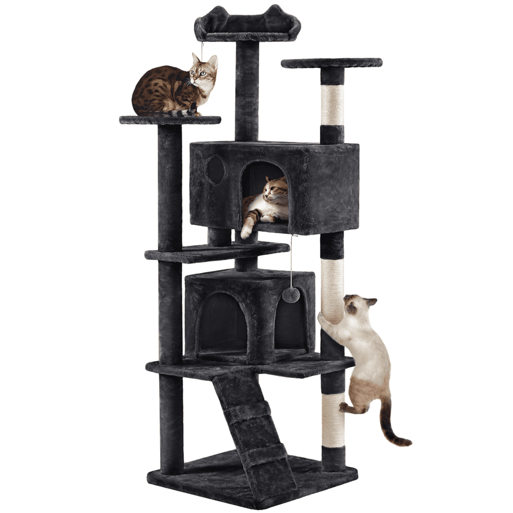 Renwick 70" Cat Tree Condo with 3 Platform & 3 Scratching Posts, Black ...