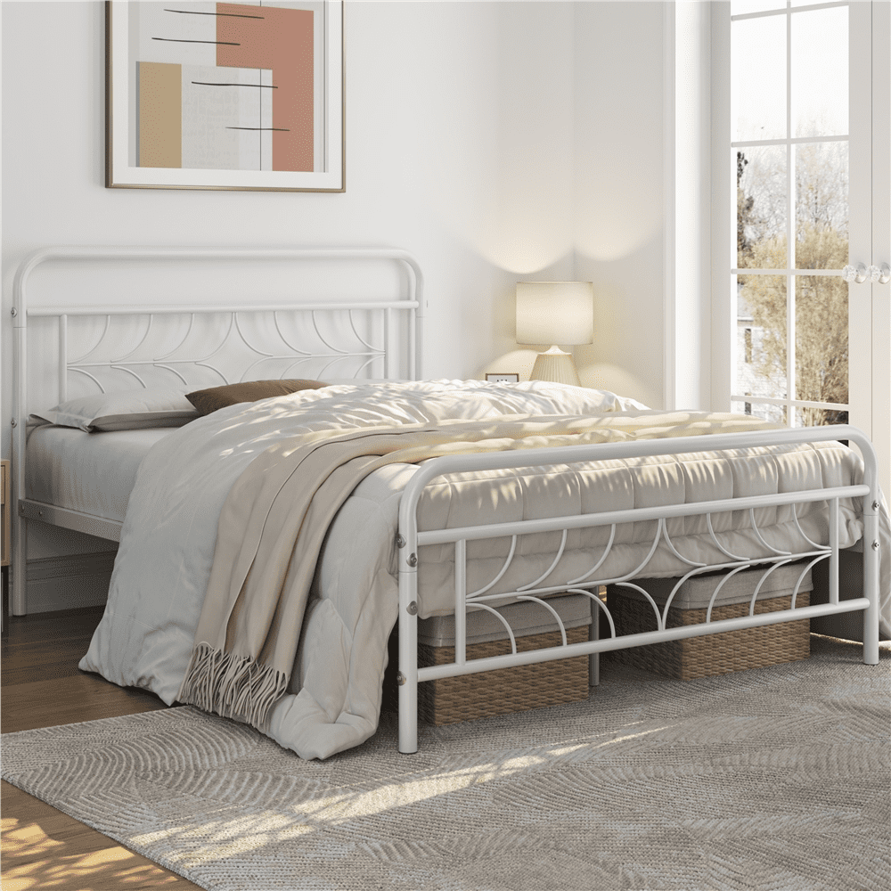 Renwick Astra Sparkling Star-Inspired Design Metal Bed, Queen, White ...