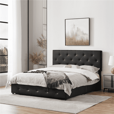 Homfa Full Size Faux Leather Storage Platform Bed Frame with 4 Drawers ...