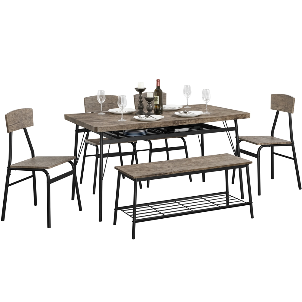 Lexington Large Dining Set with Bench and 4 Window Back Chairs, Oak ...