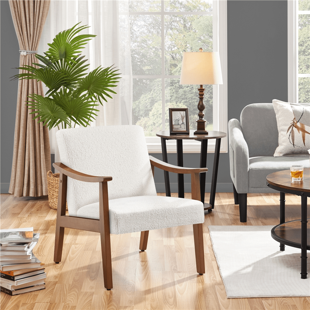 Renwick Mid-Century Modern Boucle Fabric Accent Chair, Set of 2, Ivory ...