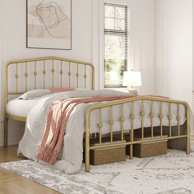 Easyfashion Modern Metal Platform Bed with Arched Headboard and ...