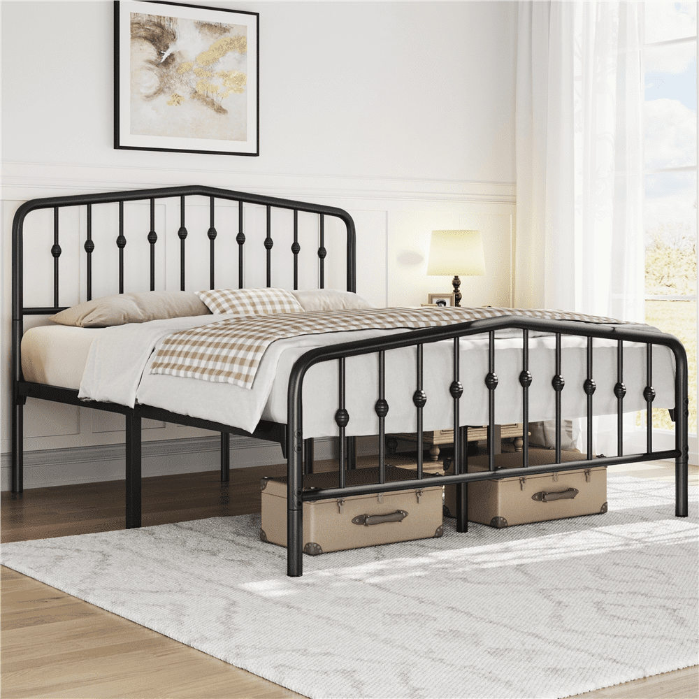 Renwick Modern Metal Platform Bed with Arched Headboard and Footboard Queen Black